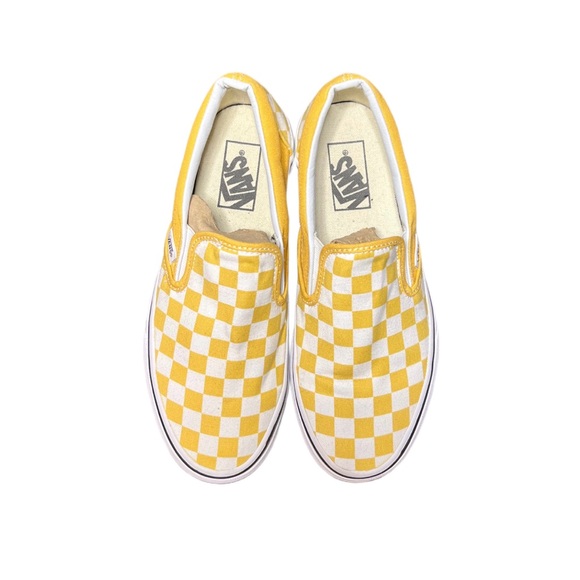 Vans | Shoes | Nwot Vans Yellow And White Checkered Slipon Sneakers ...